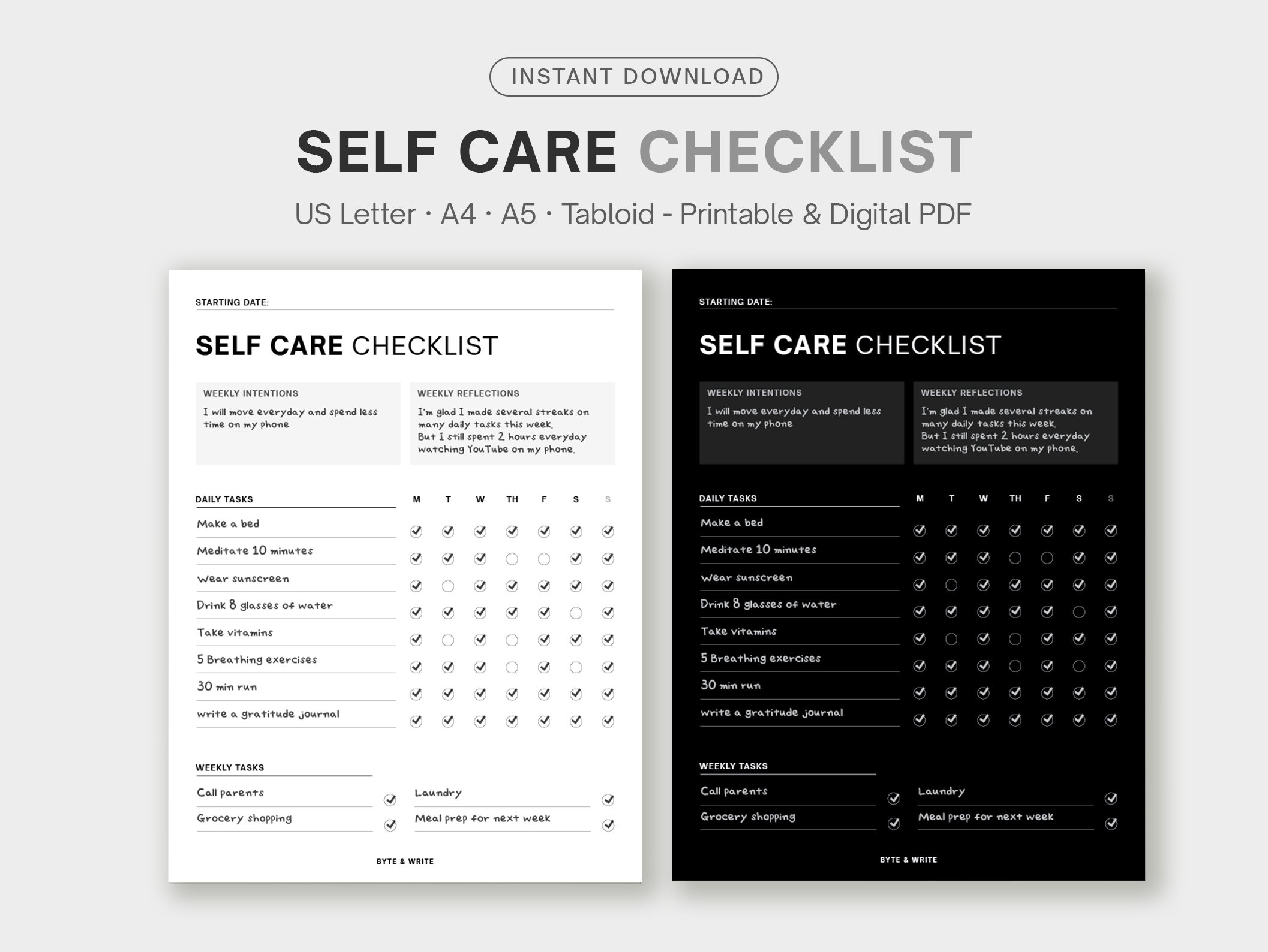 Minimal Self Care Checklist Printable, Aesthetic Self Care List PDF ...