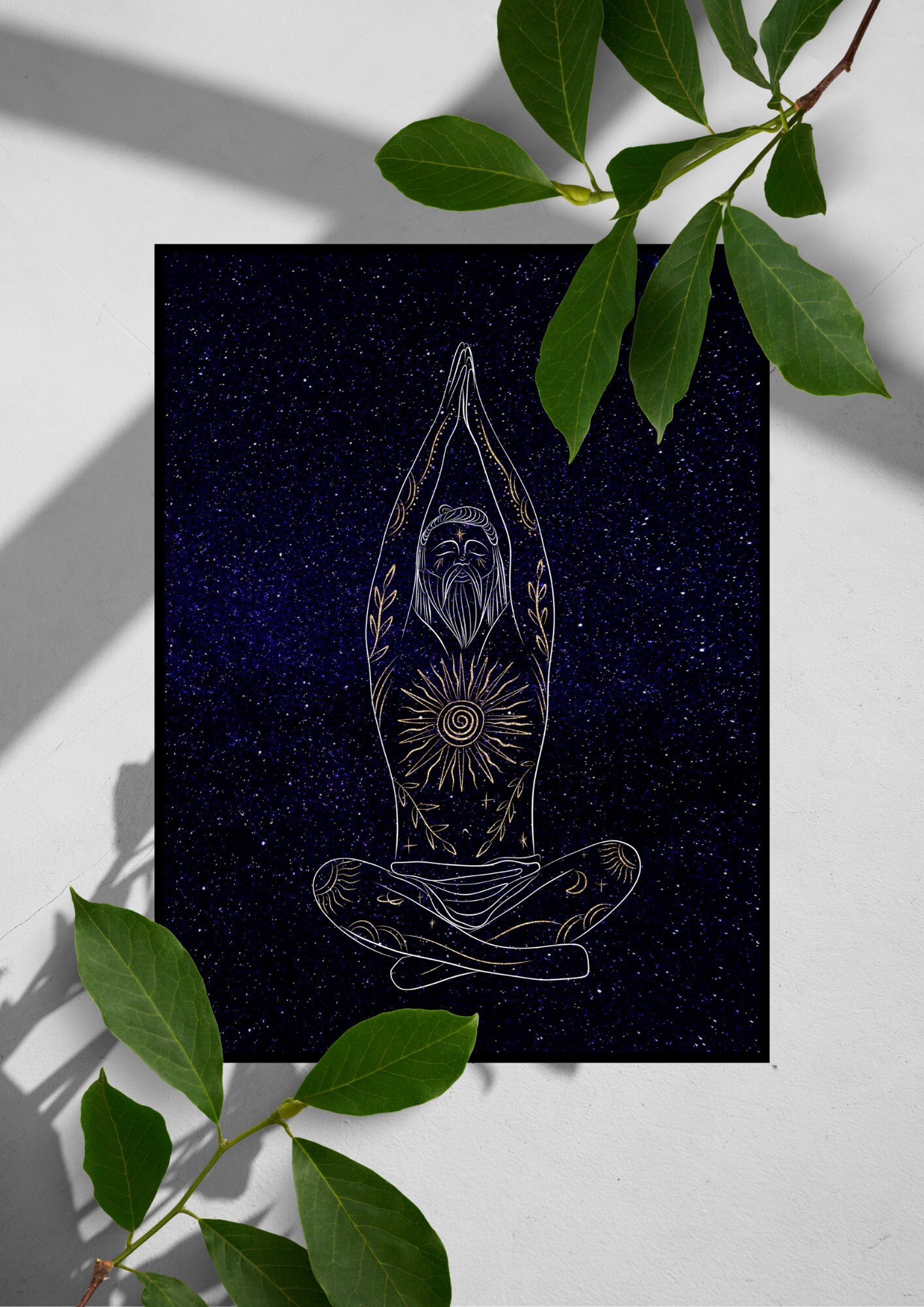 Blue Dark Line Art Illustrated Cosmic Yoga Man Poster - Etsy