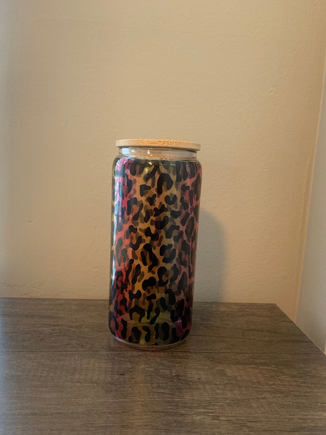 Rainbow Leopard Print - Beer Can Glass 20oz - Iced Coffee Cup With Lid ...