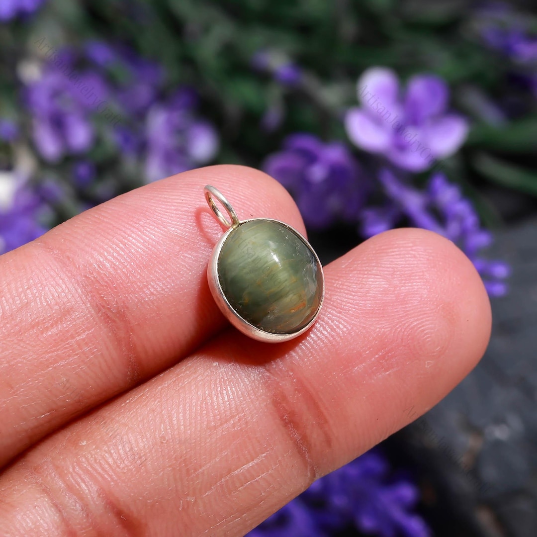 Green Cat’s Eye Pendant Silver | Natural Cat Eye Gemstone Necklace ...
