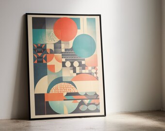 Vintage Japanese Geometric Art Print | Retro Design Wall Art | Japandi ...