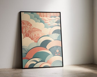 Vintage Japanese Geometric Art Print | Retro Design Wall Art | Japandi ...