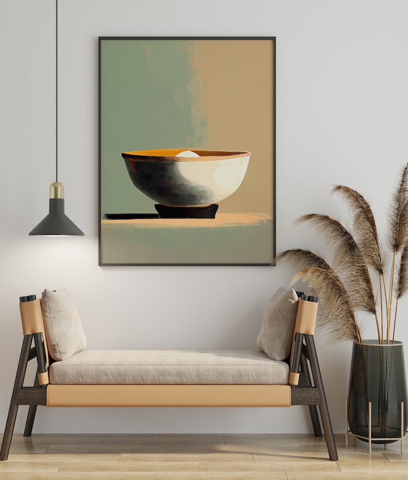 Rice Bowl Minimal Wall Art | Asian Japanese Cuisine Painting | Zen ...
