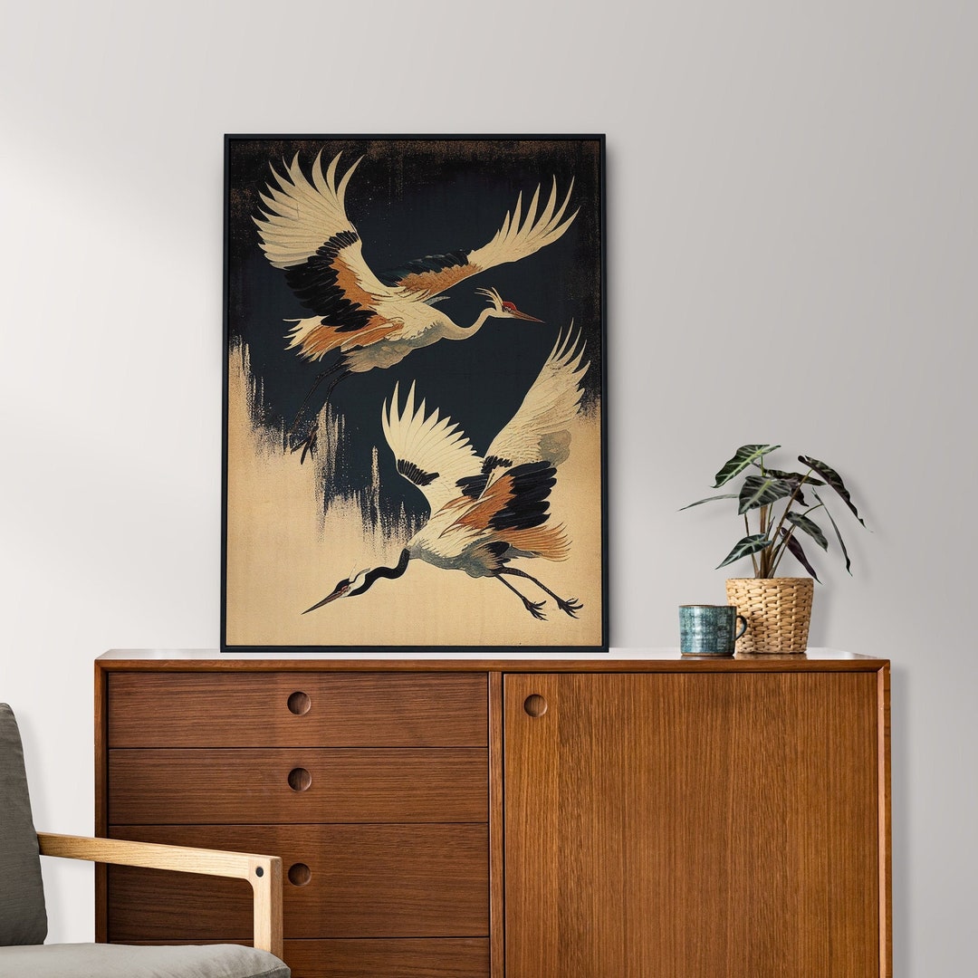 Japanese Crane Wall Art | Japanese Inspired Flying Cranes Print | Bird ...