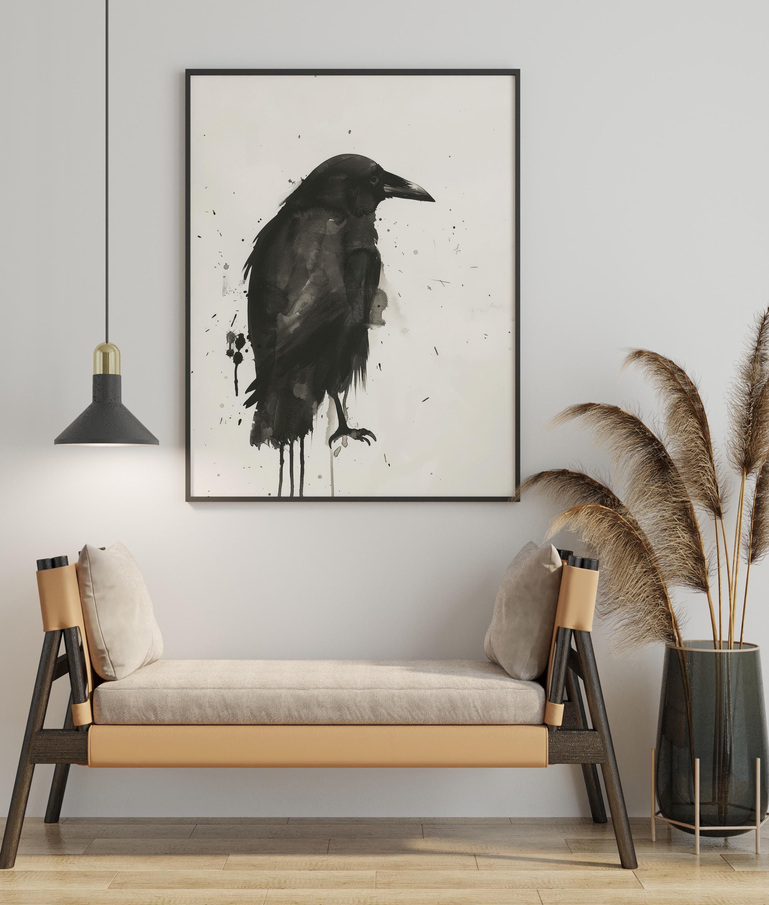 Crow Watercolor Painting Japanese Crow Art Print Bird Wall Art Bird ...