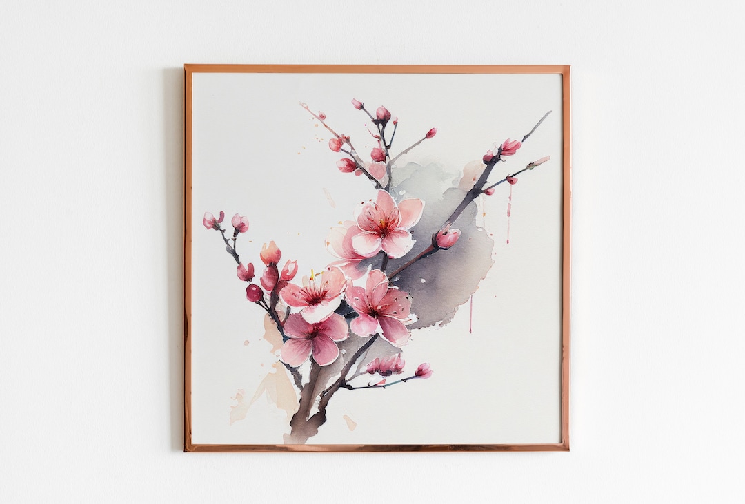 Watercolor Japanese Cherry Blossom Painting | Sakura Blossom Art Print ...