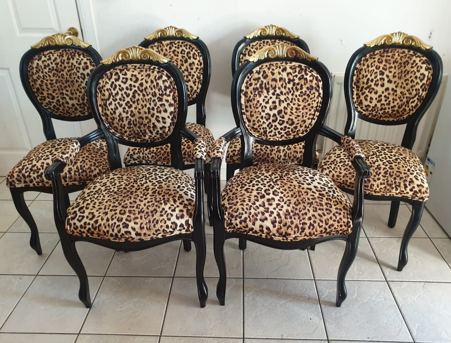 Set of Italian Dining Chair: Leopard Print, Gold Leaf, Black Lacquer - Etsy