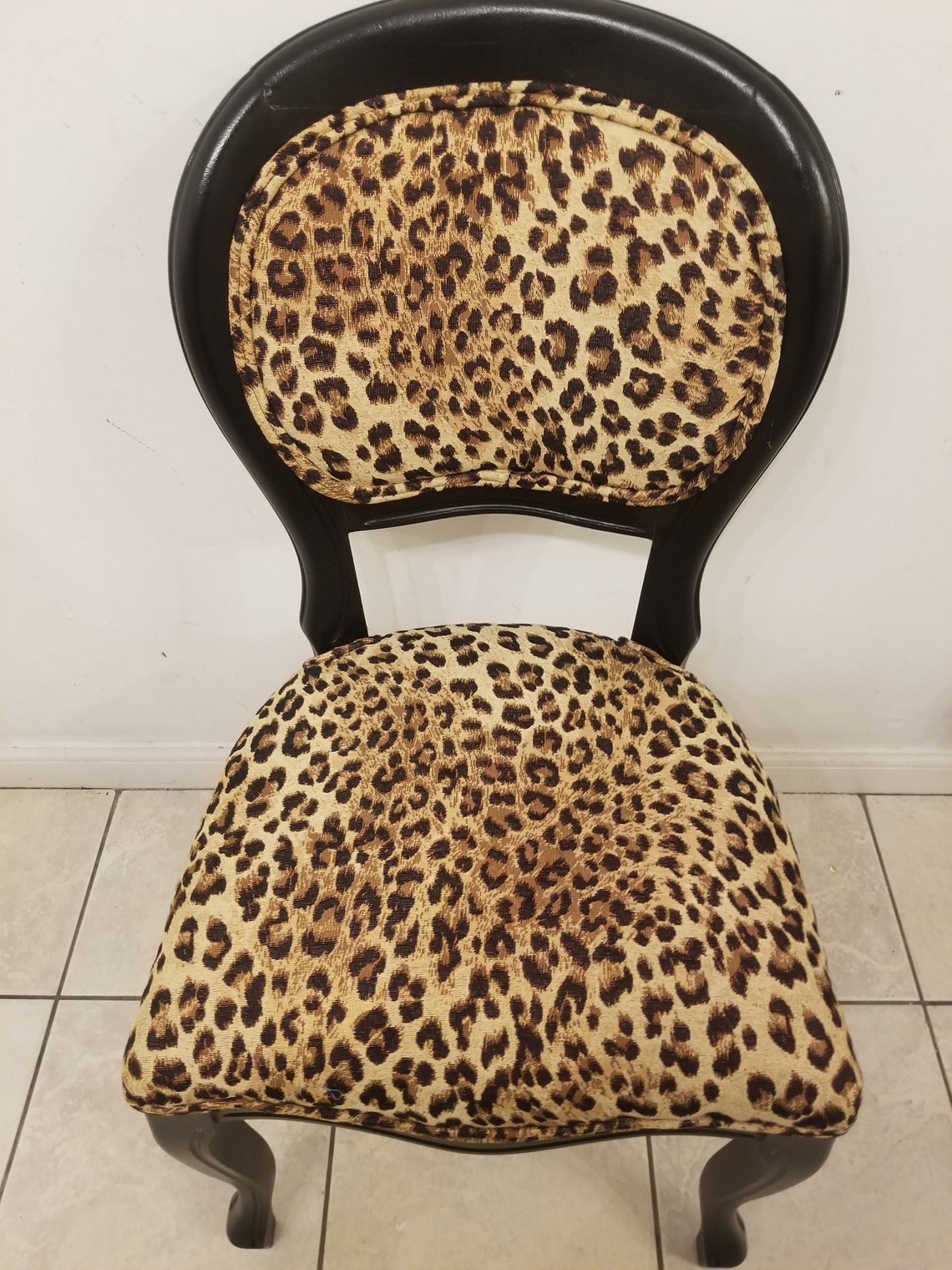 Italian LEOPARD PRINT Black Dining, Accent, Bedroom Chair - Etsy UK