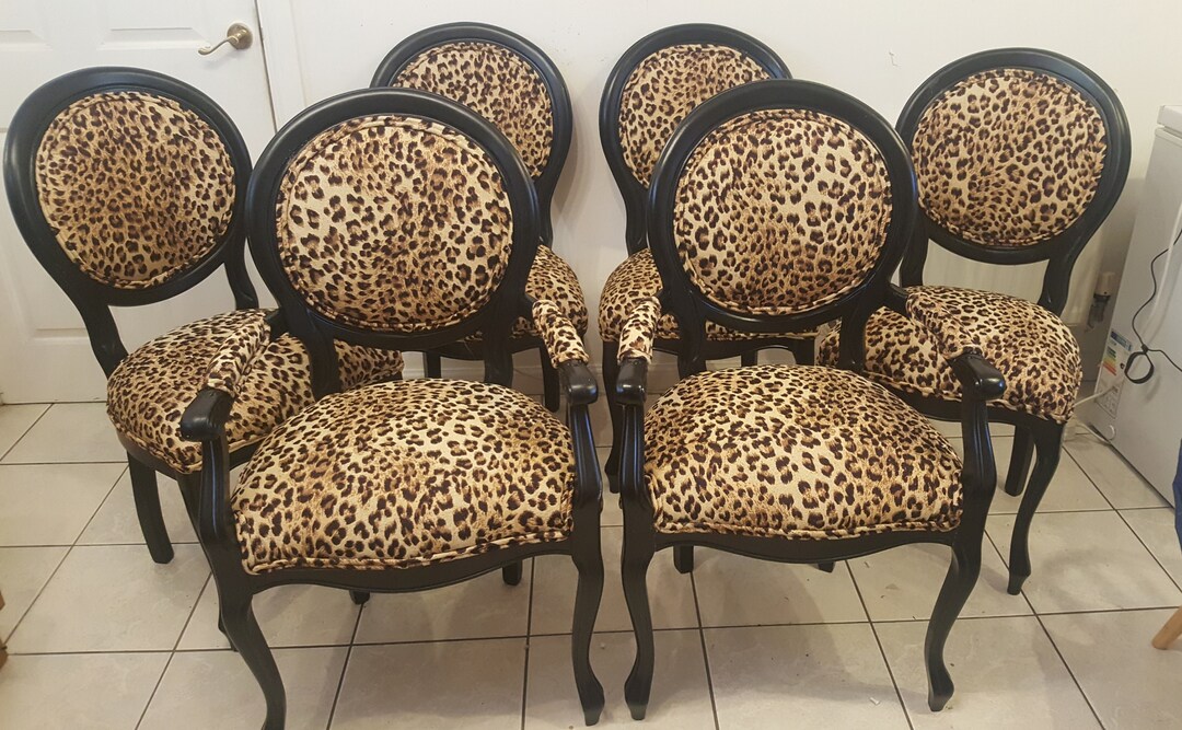 Italian Leopard Print Medallion Black Dining Set - Etsy