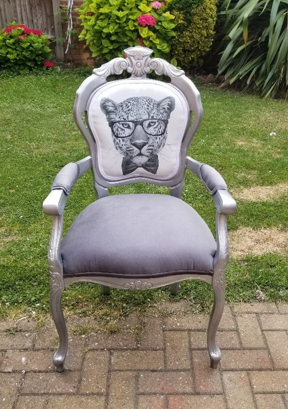 Snow Leopard Art Deco Bedroom Accent Office Lounge Silver Chair Etsy