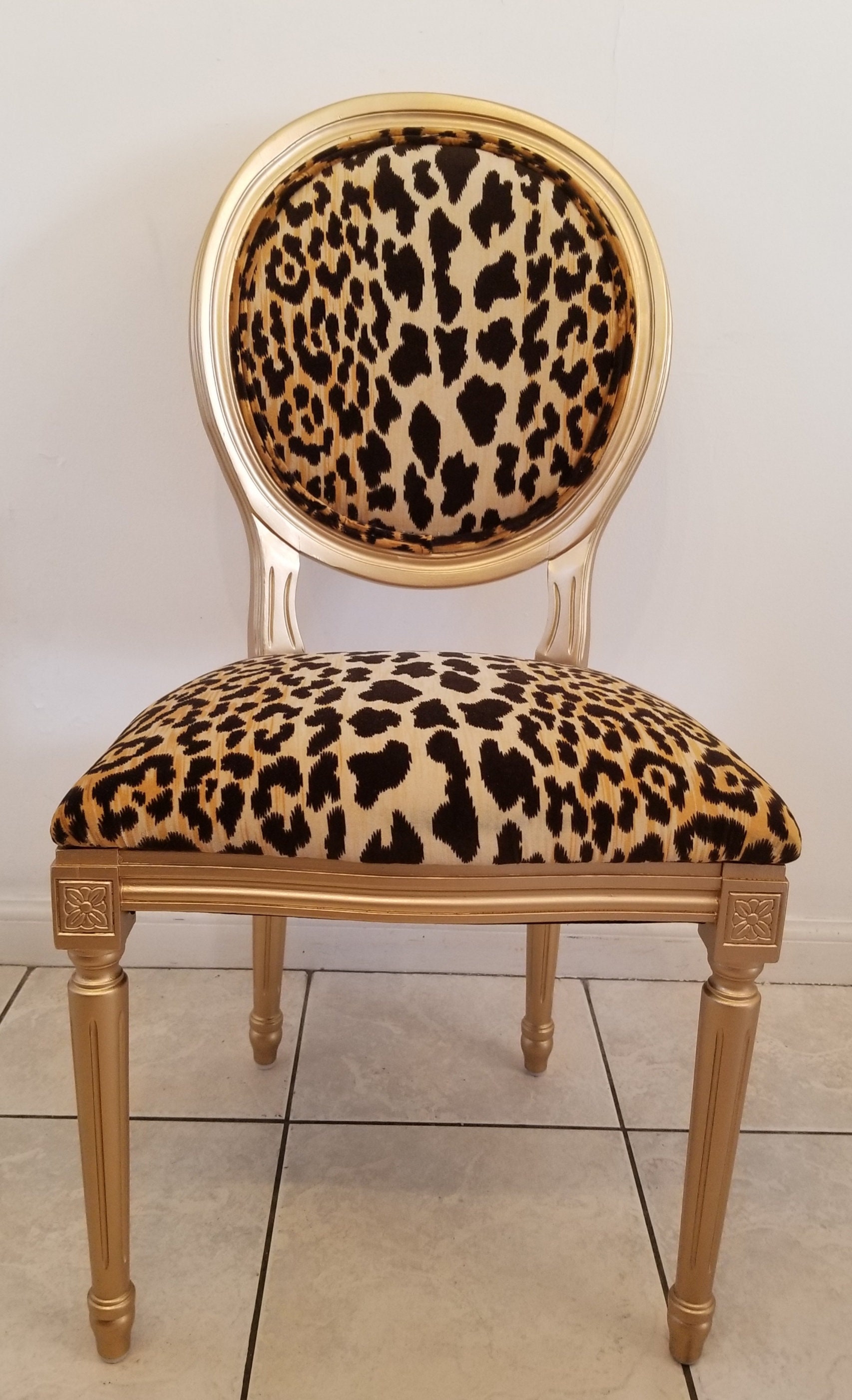FRENCH LOUIS LEOPARD Print Accent Gold Chair - Etsy UK