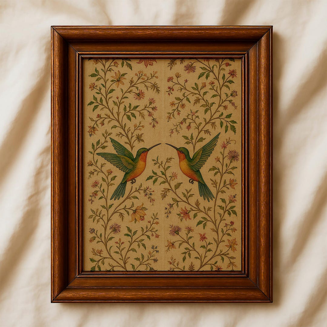 Vintage Hummingbird Tapestry Print: Botanical Folk Art Wall Hanging - Etsy