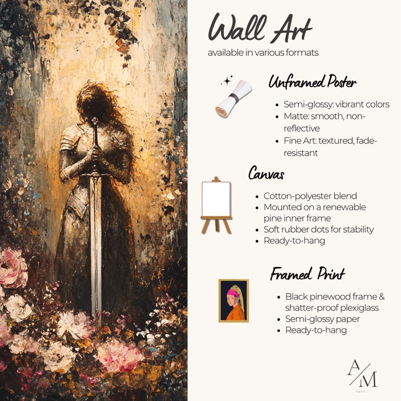 Female Knight Warrior Wall Art Medieval Feminist Gothic Print Library ...