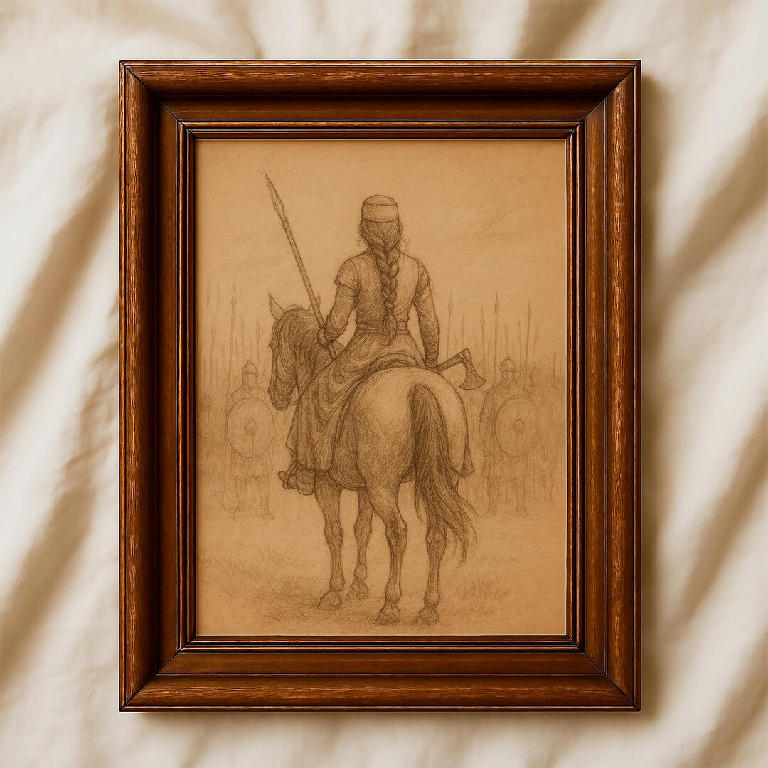 Nomadic Warrior Woman Wall Art Horseback Female Leader Sketch Kazakh Scythian Home Decor Vintage ...