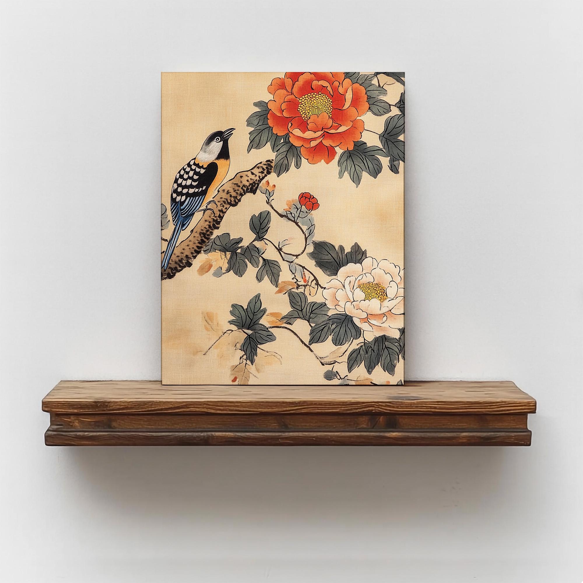 Magpie & Peony Korean Folk Art Print: Minhwa Inspired Tapestry, Antique ...