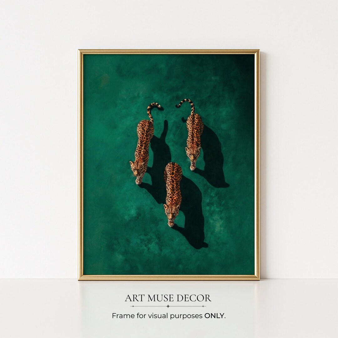 Cheetah Approach Minimalist Print: Emerald Green Jungle Animal Poster ...