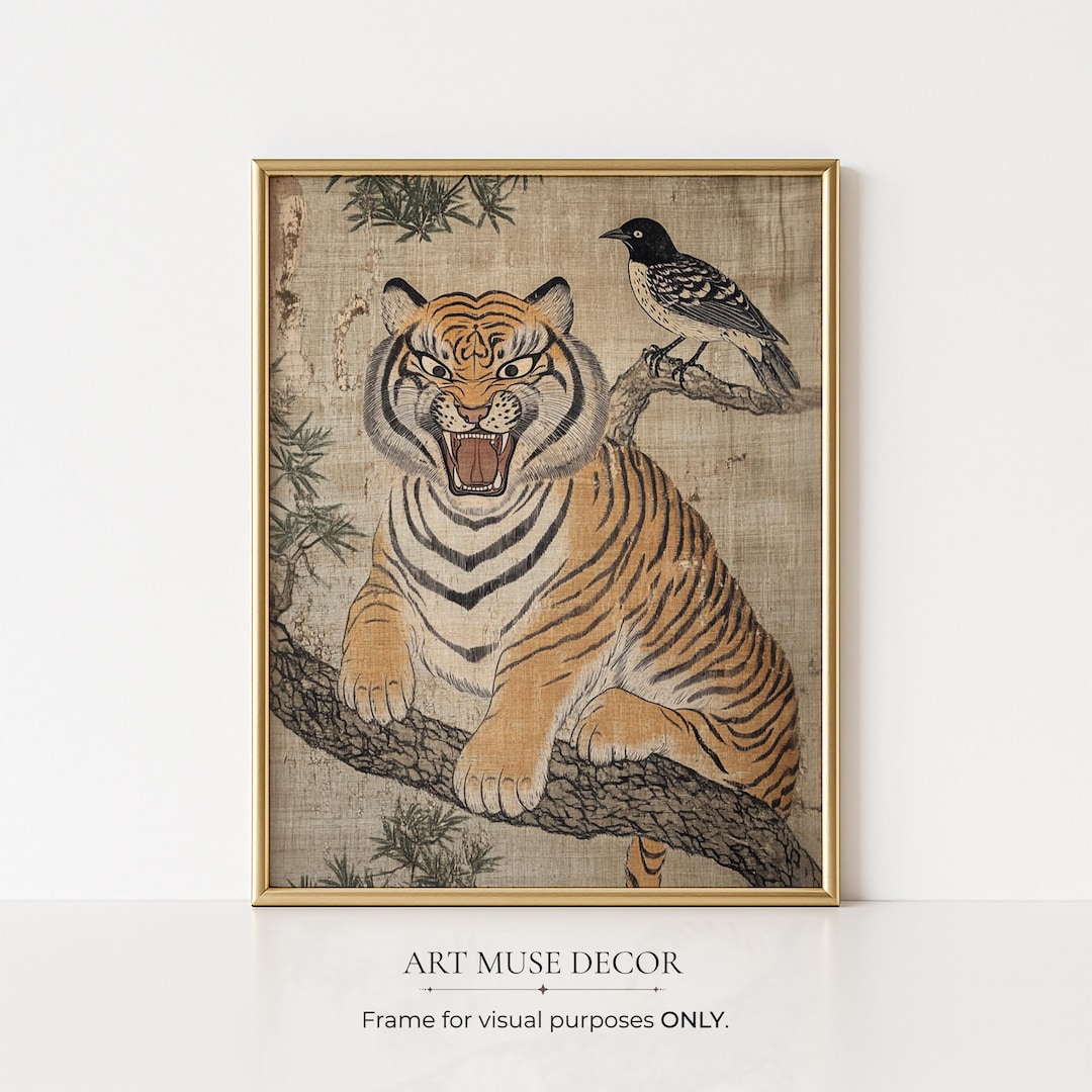 Tiger & Magpie Korean Folk Art: Minhwa Inspired Tapestry Print, Antique ...