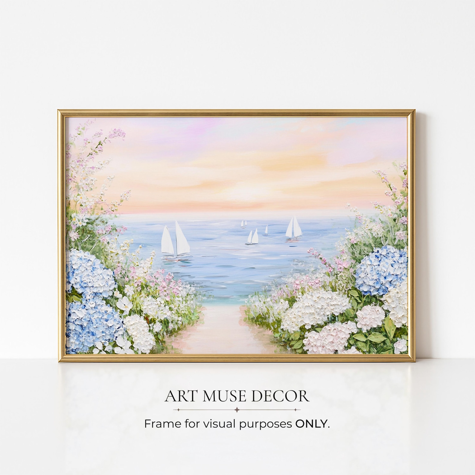 Coastal Hydrangea & Sailboat Print: Seaside Cottagecore Wall Art - Etsy