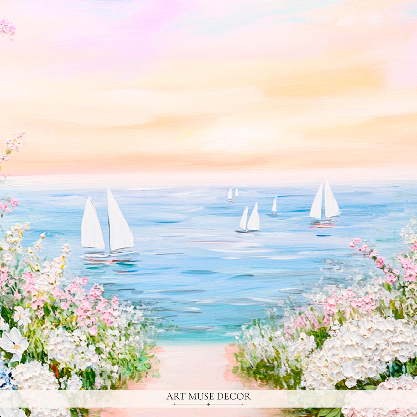 Coastal Hydrangea & Sailboat Print: Seaside Cottagecore Wall Art - Etsy