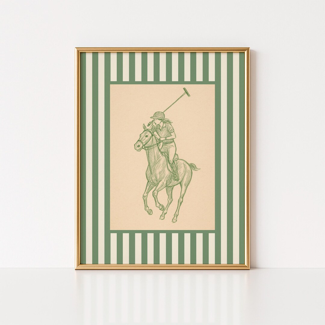 Vintage Polo Player Print: Green Equestrian Sketch Art - Etsy