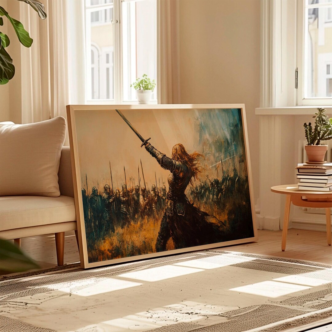 Medieval Female Knight on Battlefield Historic Wall Art Fierce Feminist ...