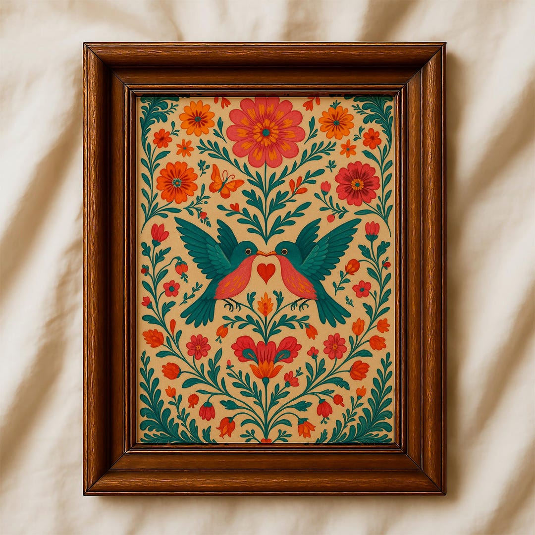Hummingbird Tapestry Print: Mexican Folk Art Botanical Wall Hanging - Etsy