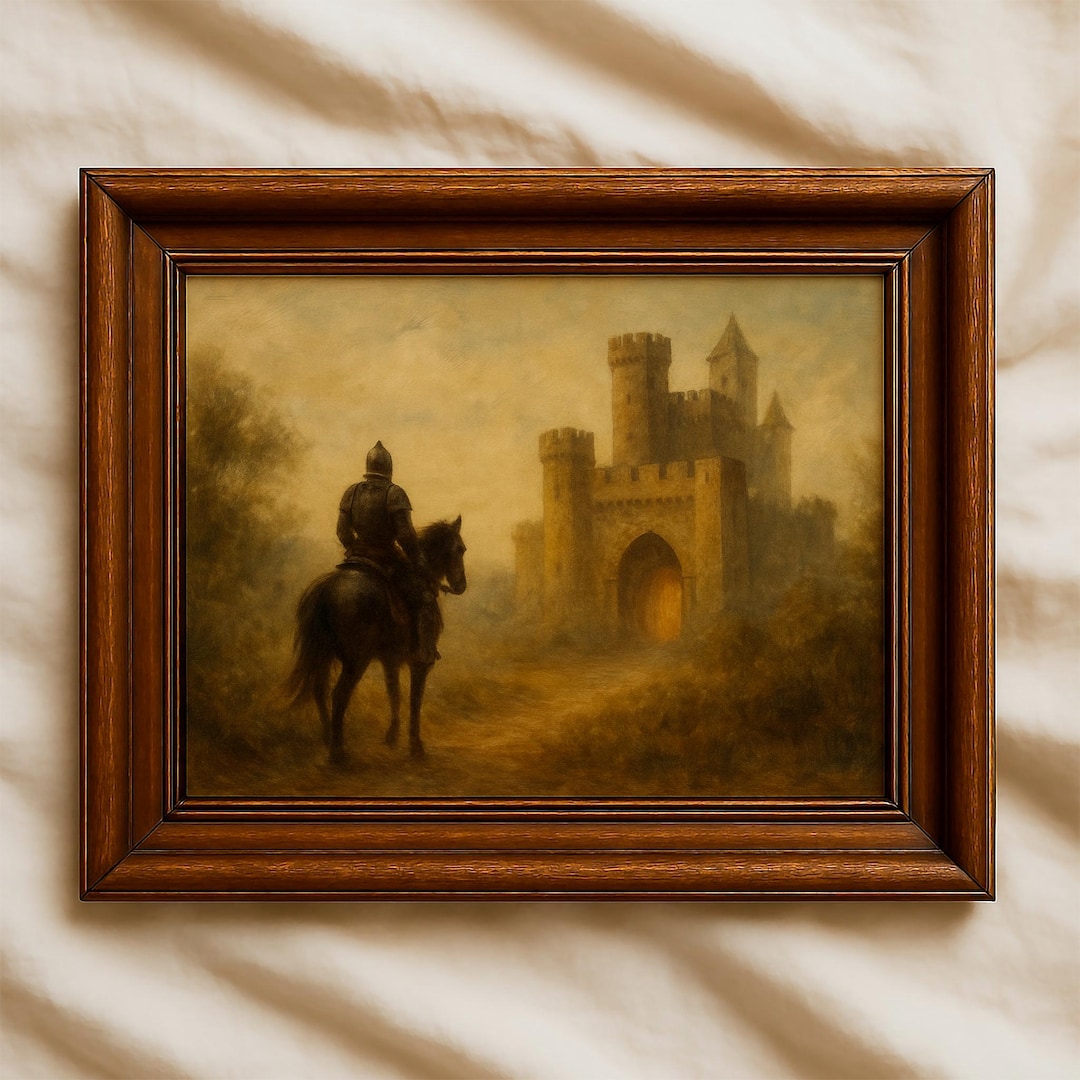 Knight and Castle Wall Art Print Medieval Gothic Castle Painting ...