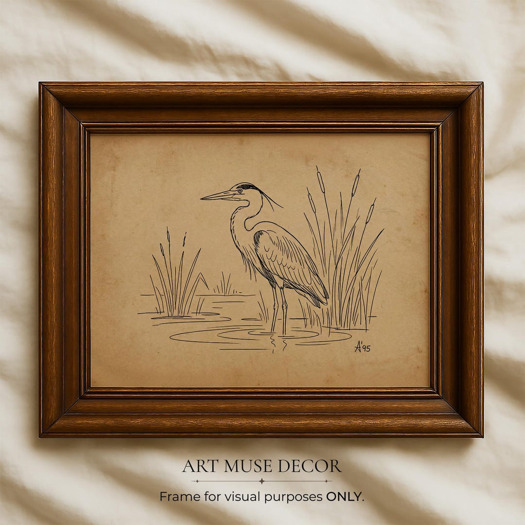 Vintage Heron Sketch Print: Antique Bird Wall Art, Farmhouse Decor - Etsy