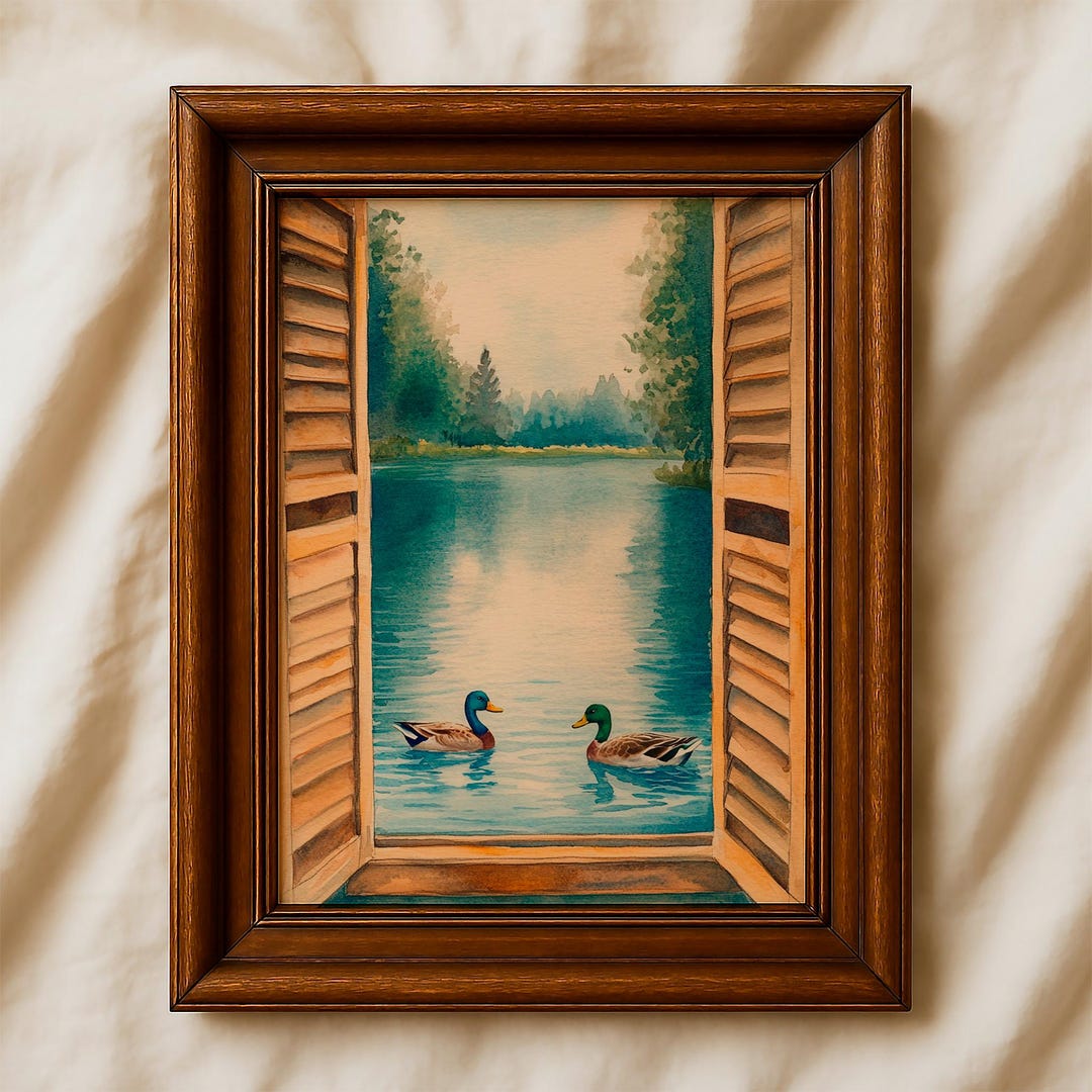 Rustic Mallard Duck Lake Scene Art Print: Vintage Cabin Decor - Etsy