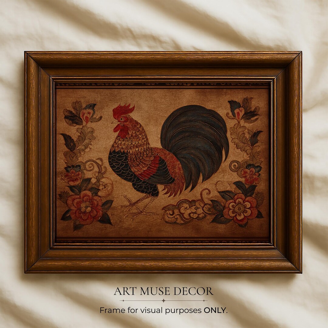 Earth Rooster Chinese Zodiac Textile Print: Antique Folk Art, Primitive ...