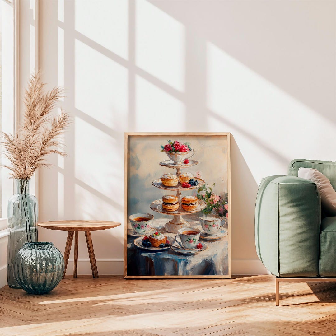 English High Tea Pastry Tower Kitchen Decor Cute Art Print for ...