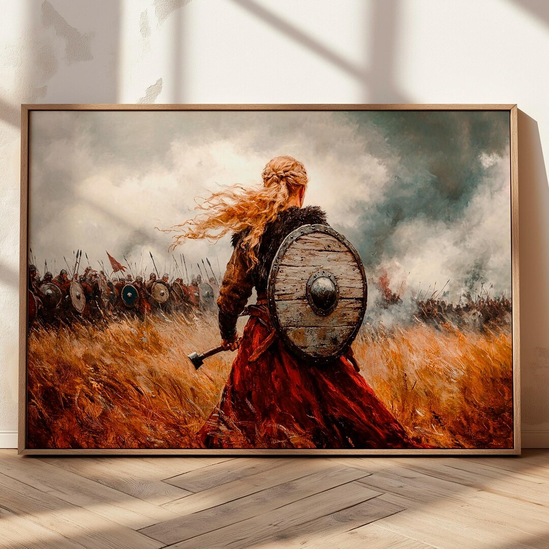 Viking Shieldmaiden in Battle Feminist Wall Decor Medieval Artwork ...