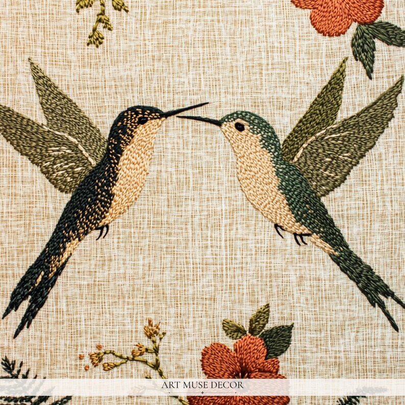 Vintage Hummingbird Textile Print: Antique Tapestry Wall Art, Nature ...