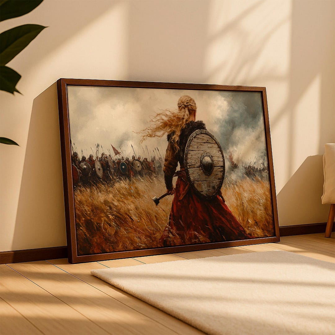 Viking Shieldmaiden in Battle Feminist Wall Decor Medieval Artwork ...