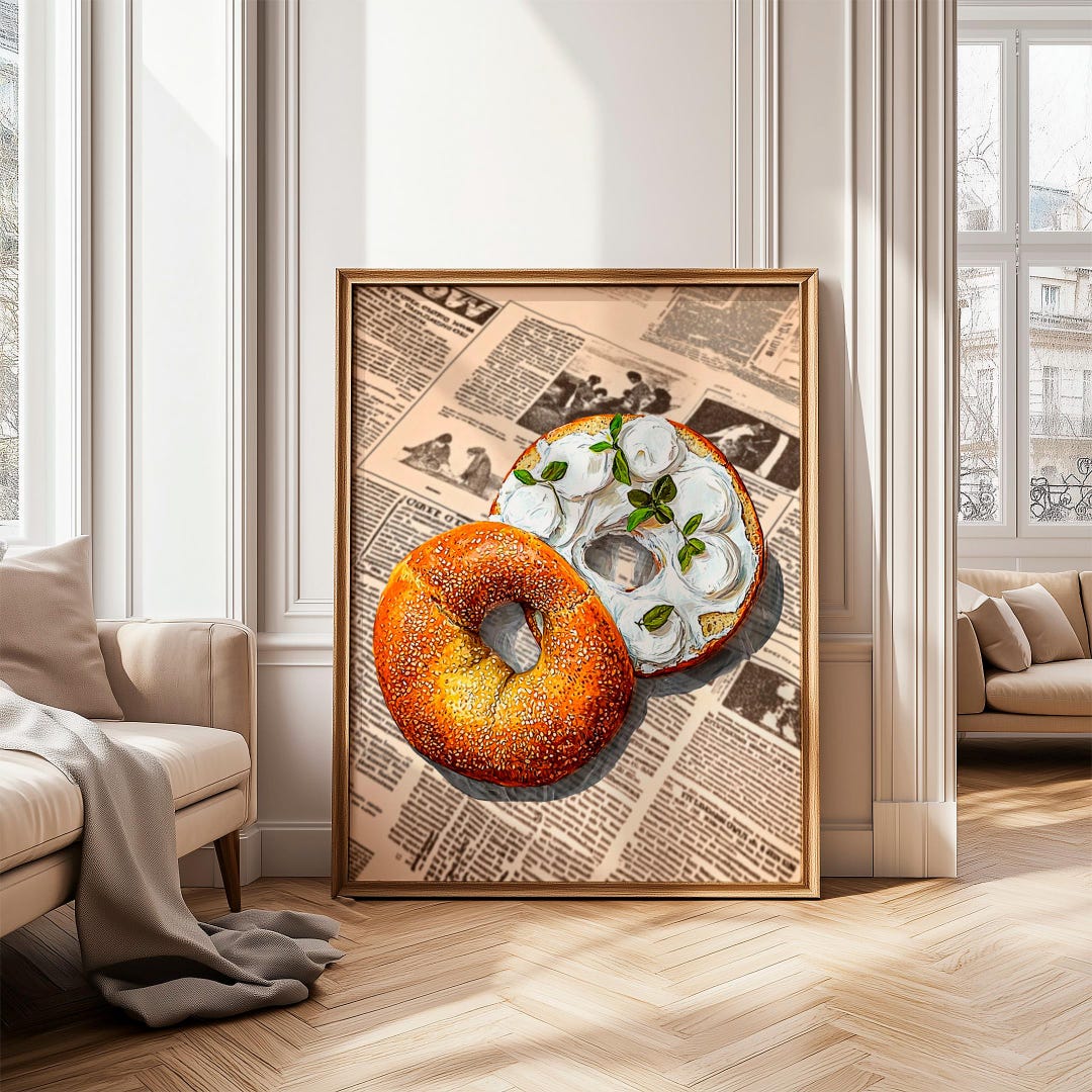3D Bagel Cream Cheese Wall Decor Textured Acrylic Oil Painting Poster ...