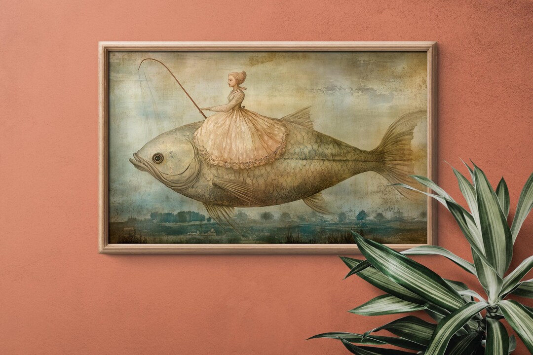 Renaissance Wall Art | Woman Riding Fish | Hieronymus Bosch Style ...