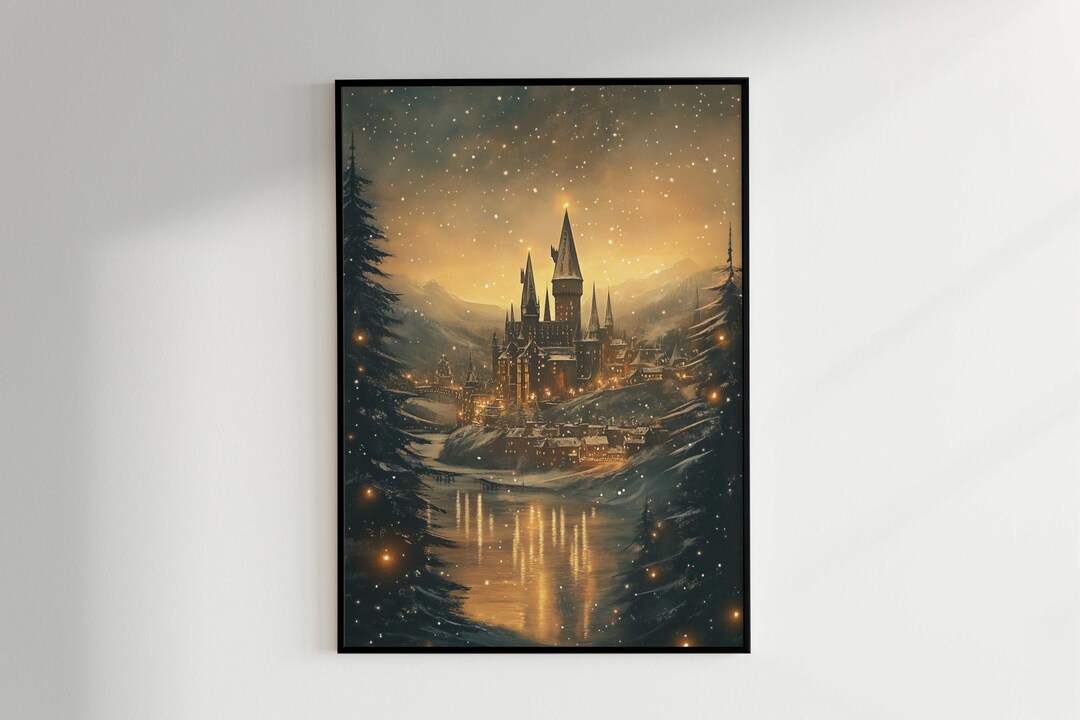 Moody Magical Castle Art Print Calm Christmas Wall Art Winter Wizard ...