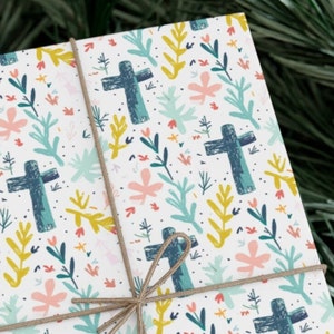 Christian Cross Gift Wrapping Paper Floral Christian Gift Wrap for ...