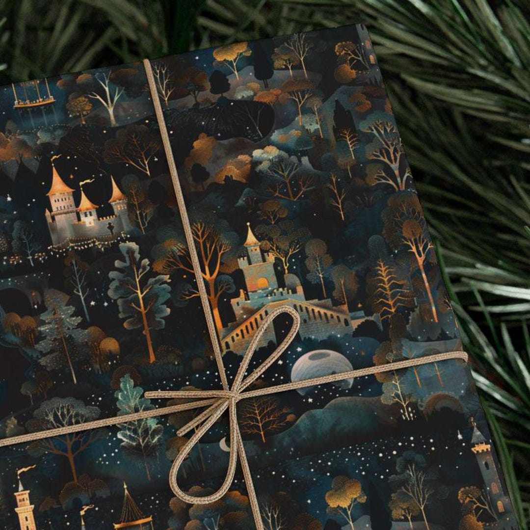 Dark Medieval Castle Wrapping Paper Dark Academic Renissance Landscape ...