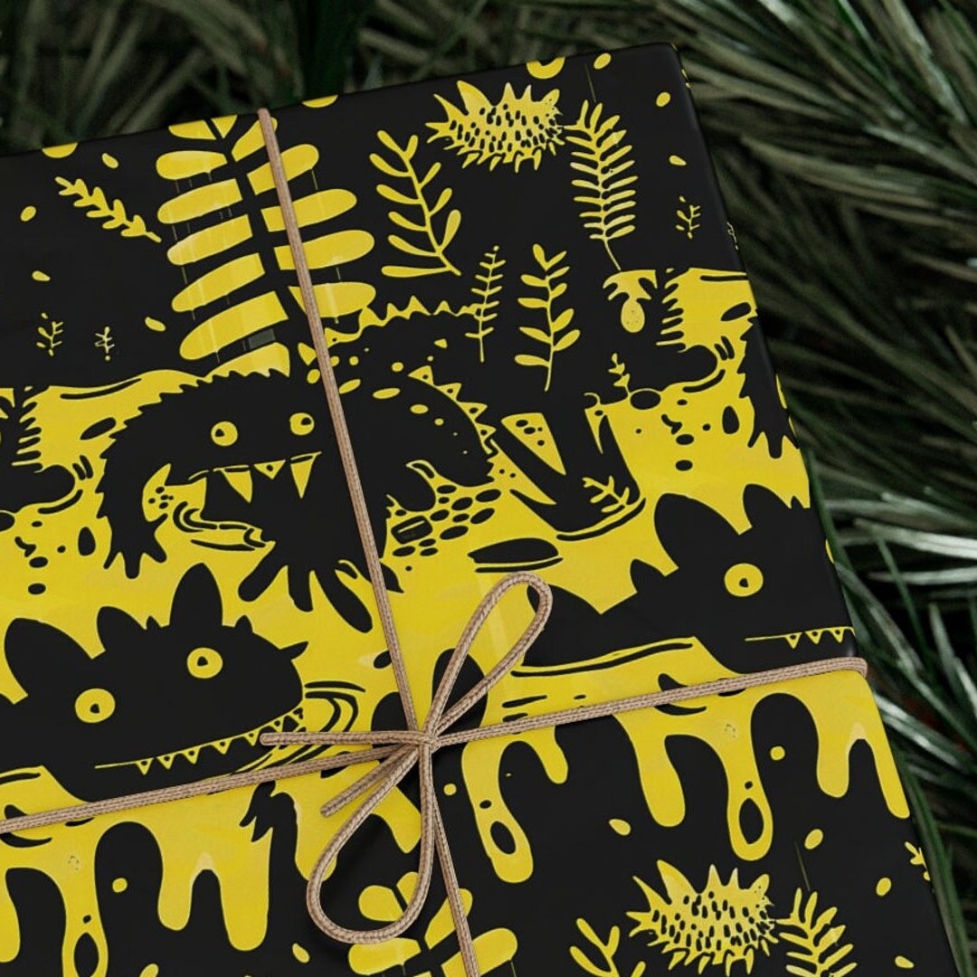Swamp Creature Wrapping Paper Goofy yet Creepy Yellow & Black Monster ...
