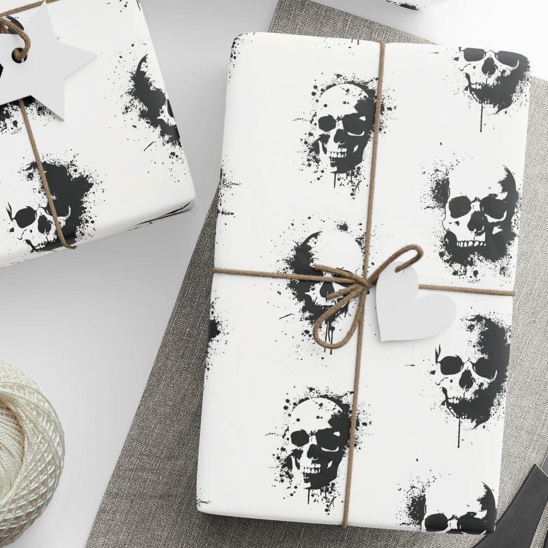 Black Ink Skull Wrapping Paper Edgy Goth Punk Skulls Gift Wrap for ...