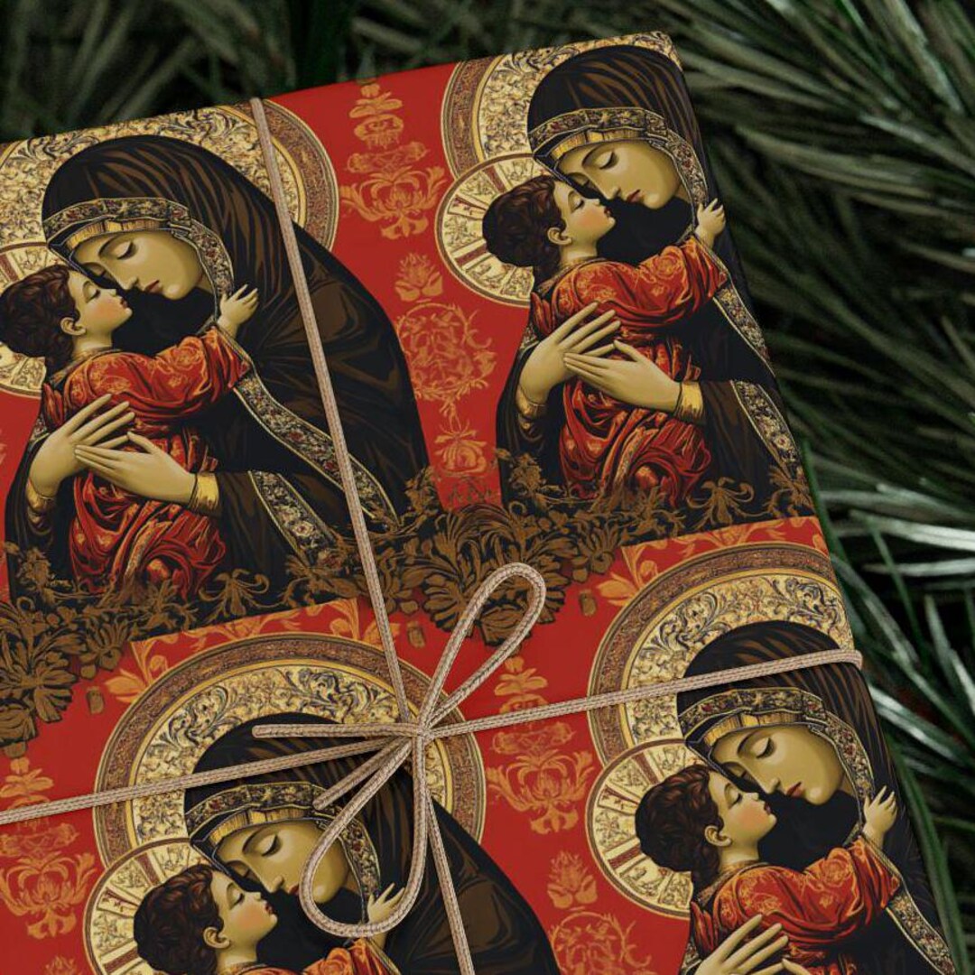 Catholic Wrapping Paper Virgin and Child Gift Wrap for Christmas ...