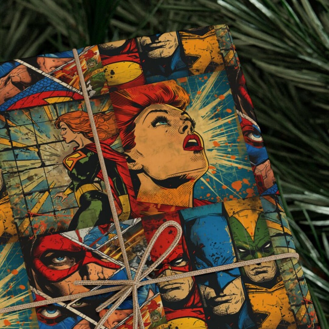 Comic Book Gift Wrap Themed Wrapping Paper Perfect Birthday ...