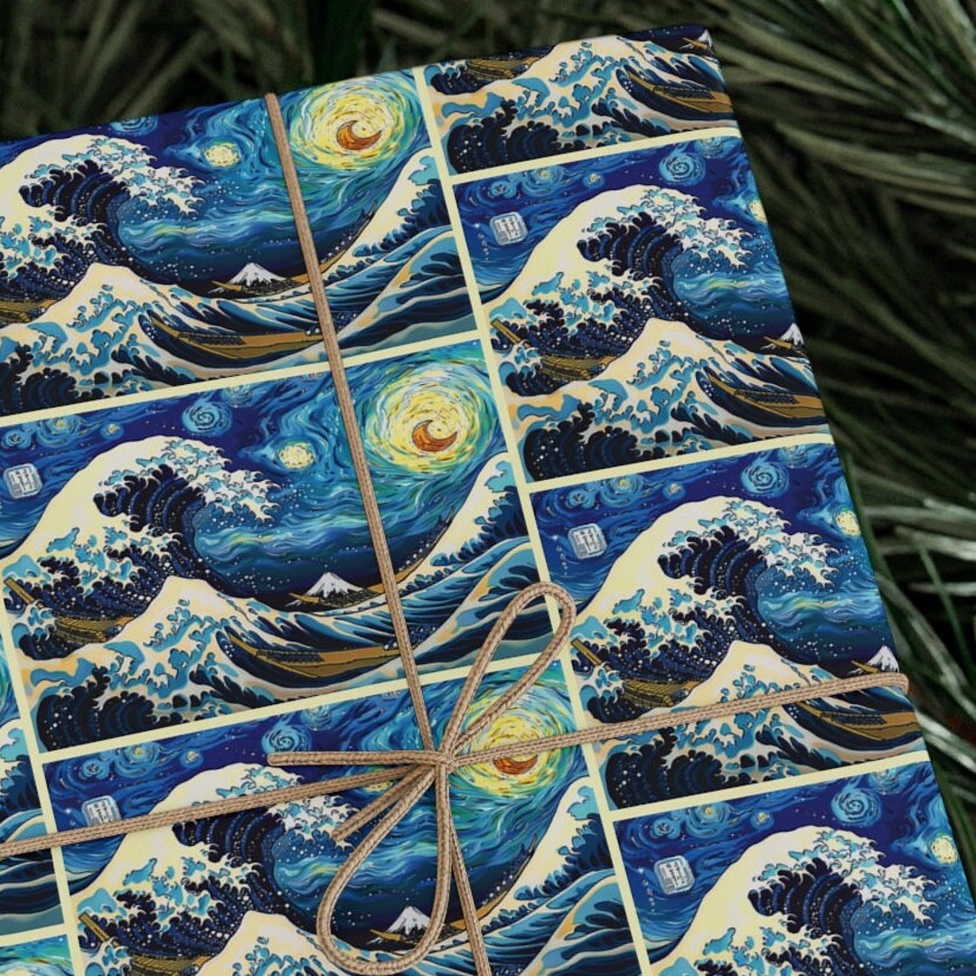 Great Wave With a Starry Night Gift Wrap | Starry Night Gift Wrap | Van ...