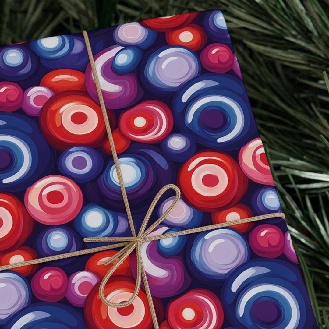 Luxurious Wrapping Papers - Blue & Red Circle and Swirl Pattern Elegant ...