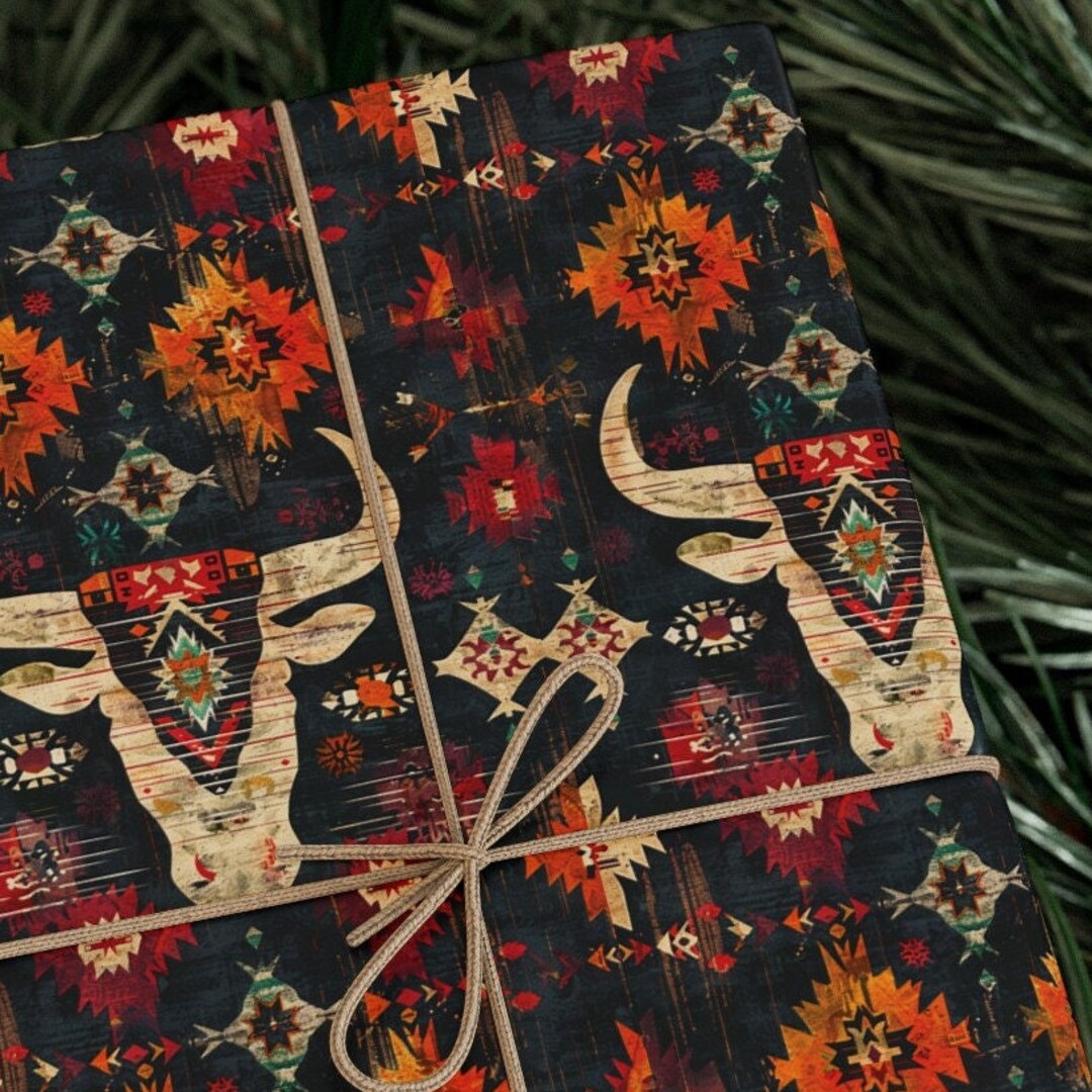 Incan Tradional Tribal Wrapping Paper Southwest Bull Pattern Gift Wrap ...
