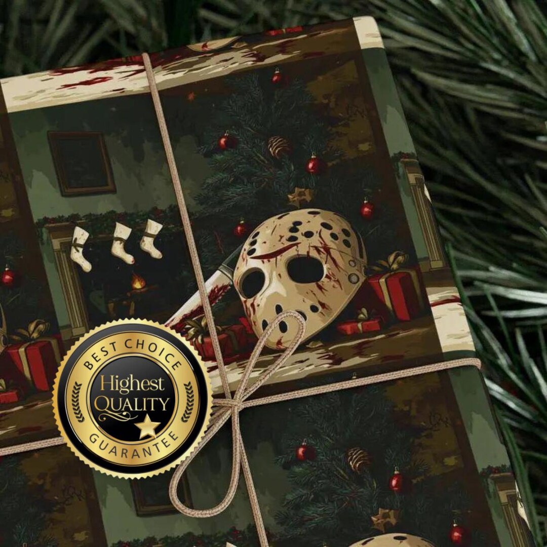 Friday the 13th Christmas Wrapping Paper Jason Vorhees Mask and Machete ...