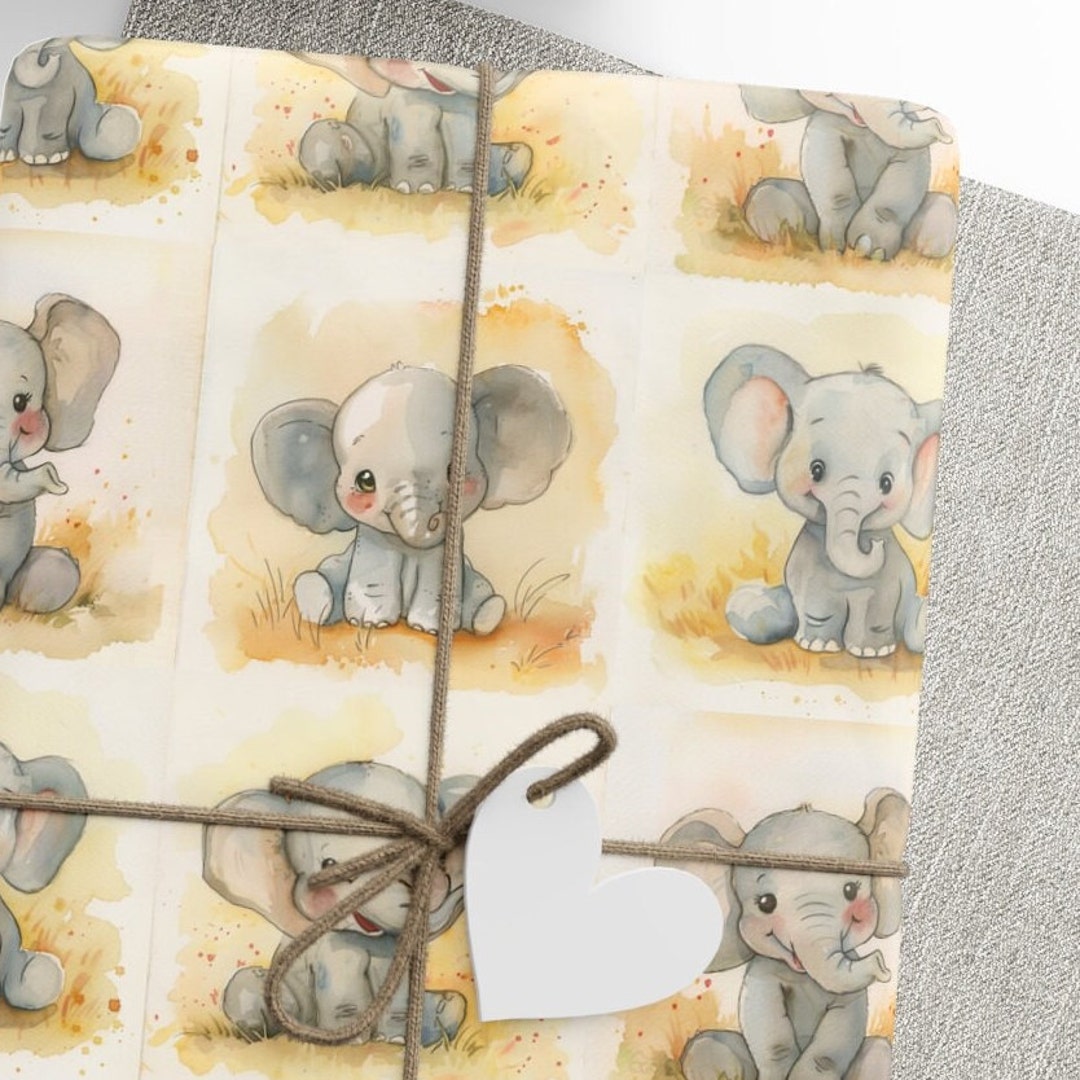 Baby Elephants Gift Wrap Baby Shower Gift Wrap Adorable Baby Elephant ...