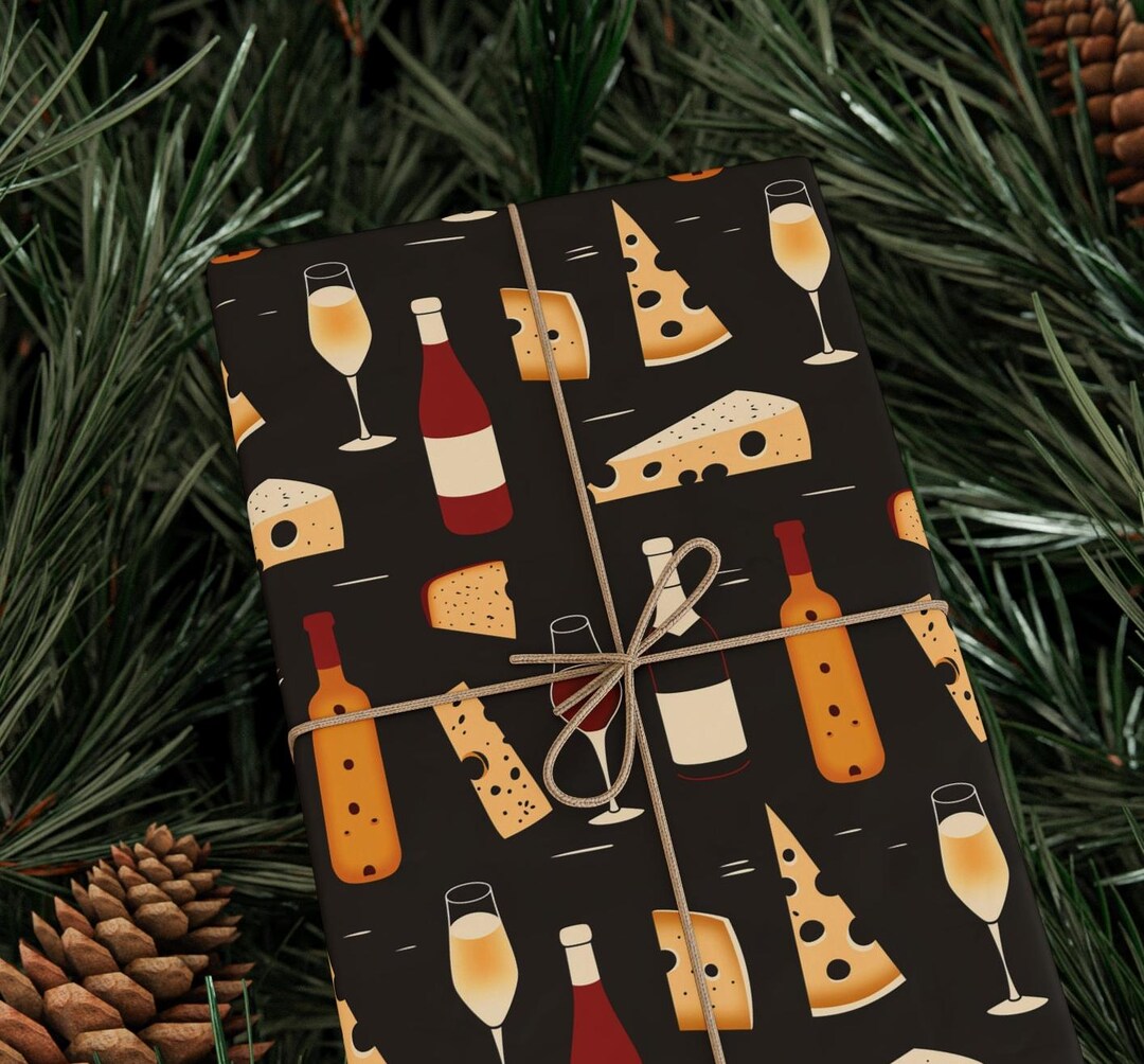 Wine & Cheese Wrapping Paper - Food and Drink Gift Wrap - Chic and ...