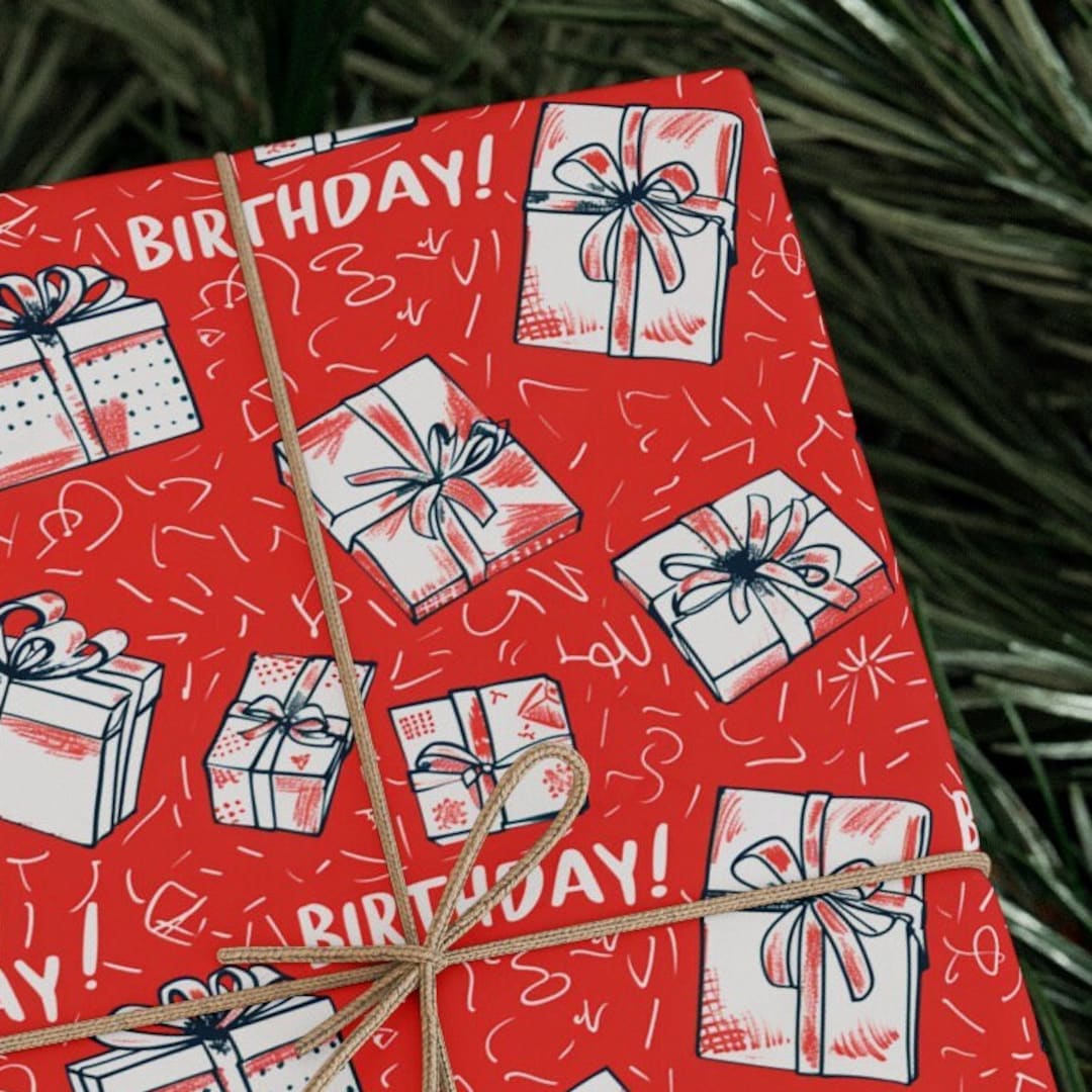 Red Happy Birthday Wrapping Paper Celebration Gift Wrap Fun, Festive ...